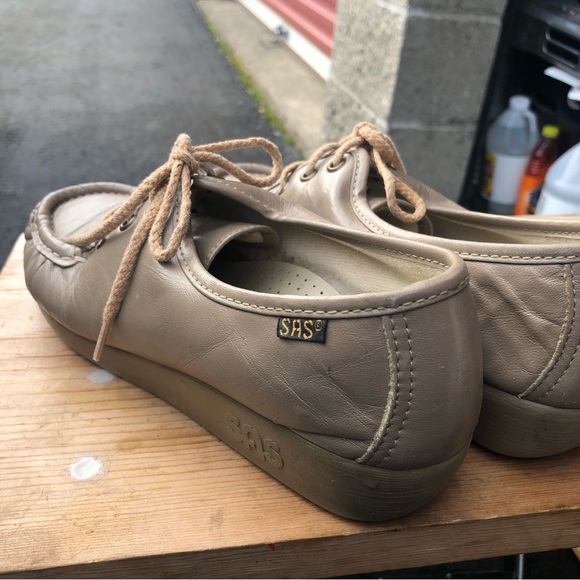 SAS | Shoes | Sas Womens Beige Leather Lace Up Slip On Moccasin Loafers ...